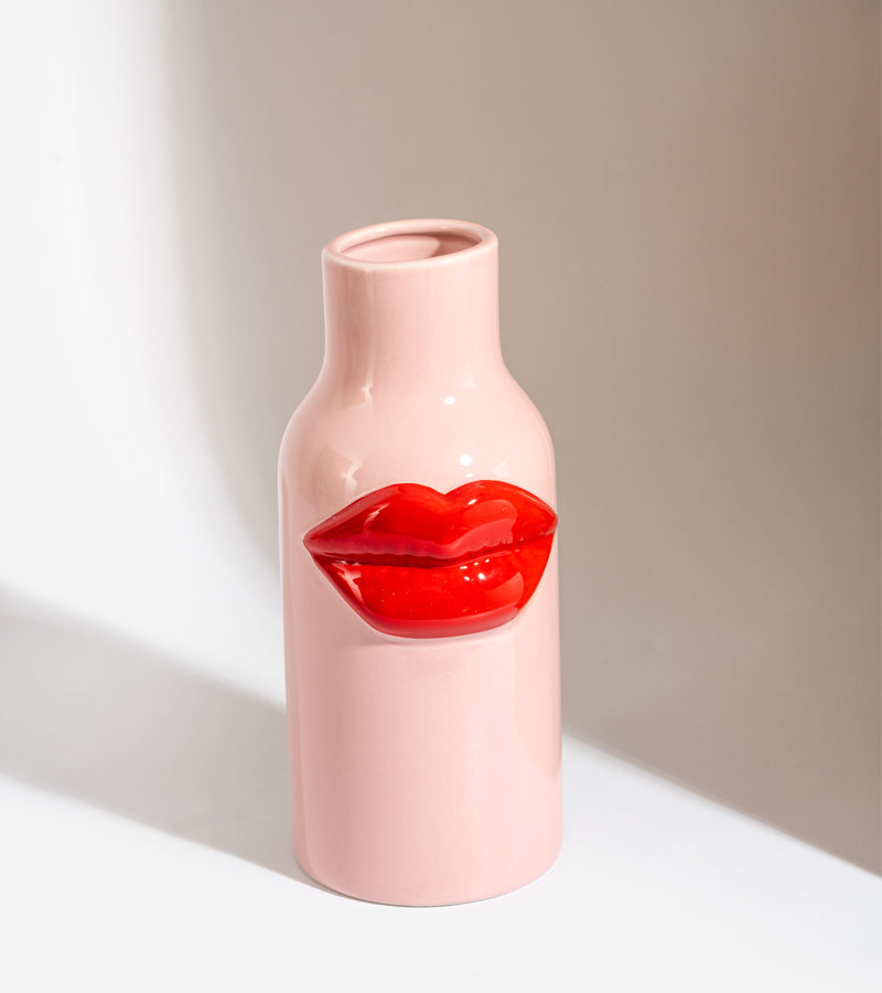 Vase lips en céramique, vase rose et rouge