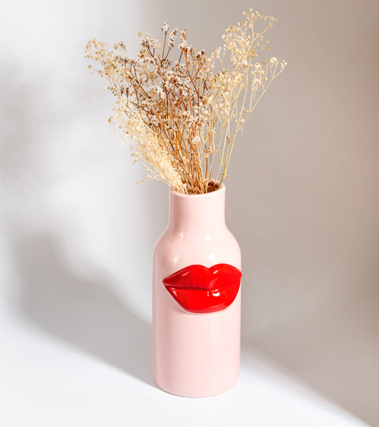 Vase lips en céramique, vase rose et rouge