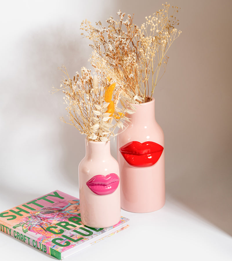 Vase lips en céramique, vase rose et rouge